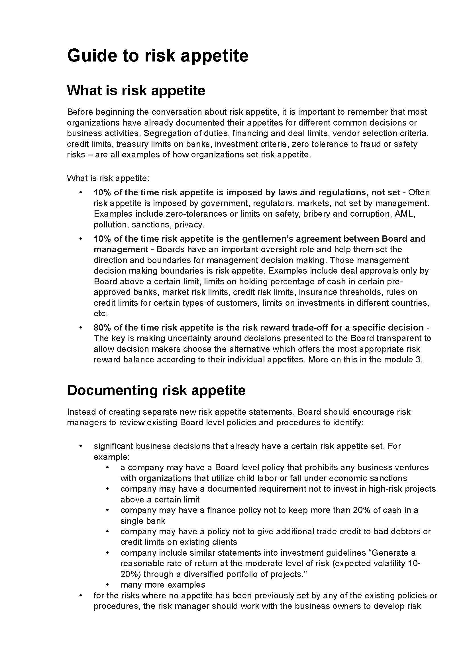 RISK-ACADEMY’s guide on risk appetite in non-financial companies. Free ...